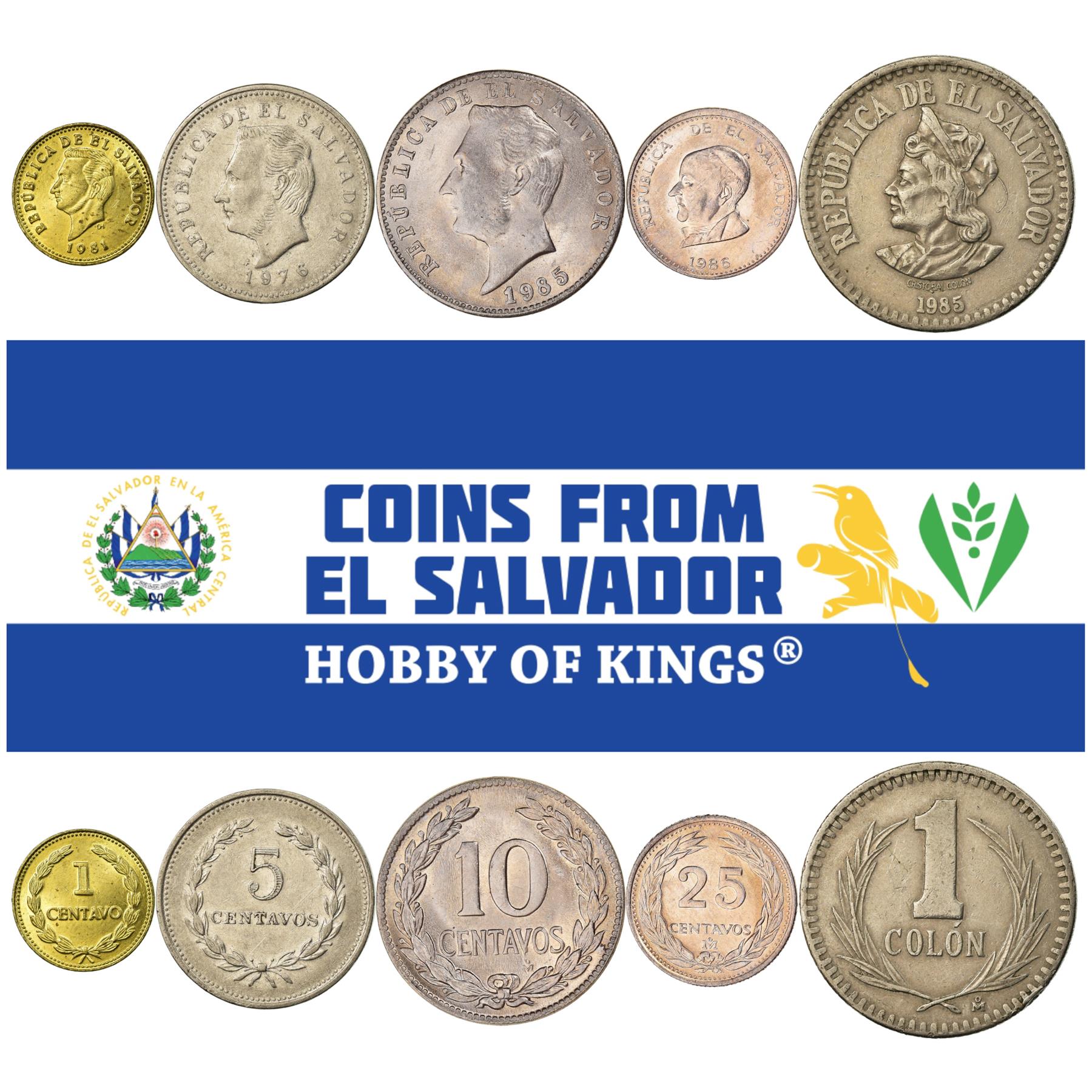 Salvadoran 5 Coin Set 1 5 10 25 Centavos 1 Colón | Francisco Morazan