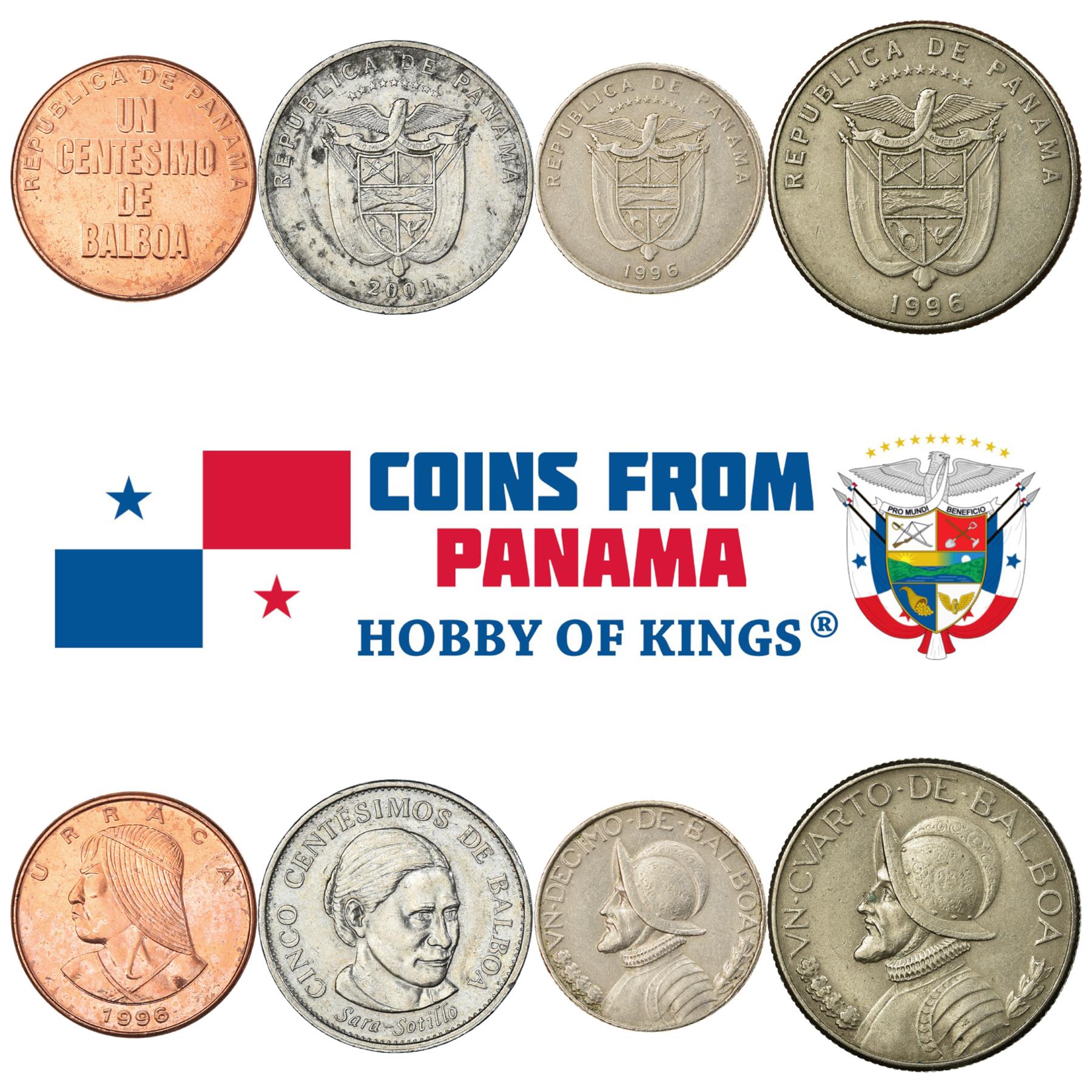 Panamanian 4 Coin Set 1 5 Centesimos 1/10 1/4 Balboa | Urraca | Sara S