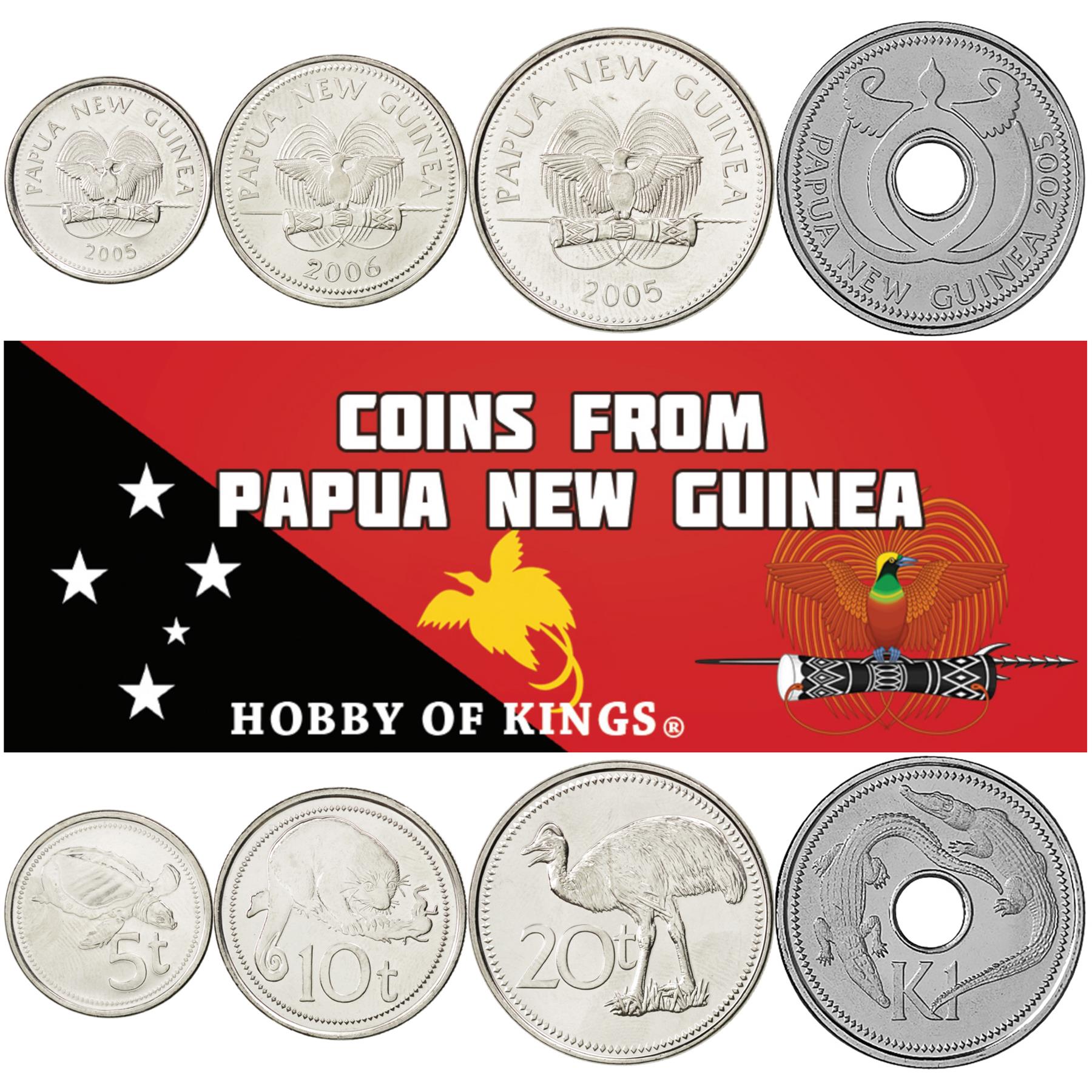 Papua New Guinean 4 Coin Set 5 10 20 Toea 1 Kina | Cuscus | Bird Of Pa