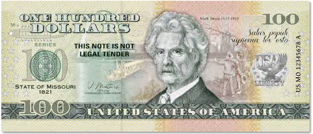 USA 100 Dollar Note | Missouri Commemorative Souvenir | Mark Twain | G