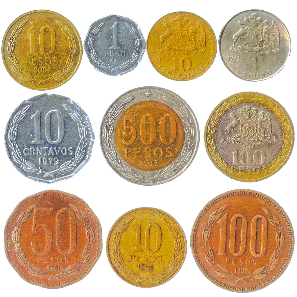 Coins Chile Mixed Collectible Currency Centesimos Escudos Centavos Pes