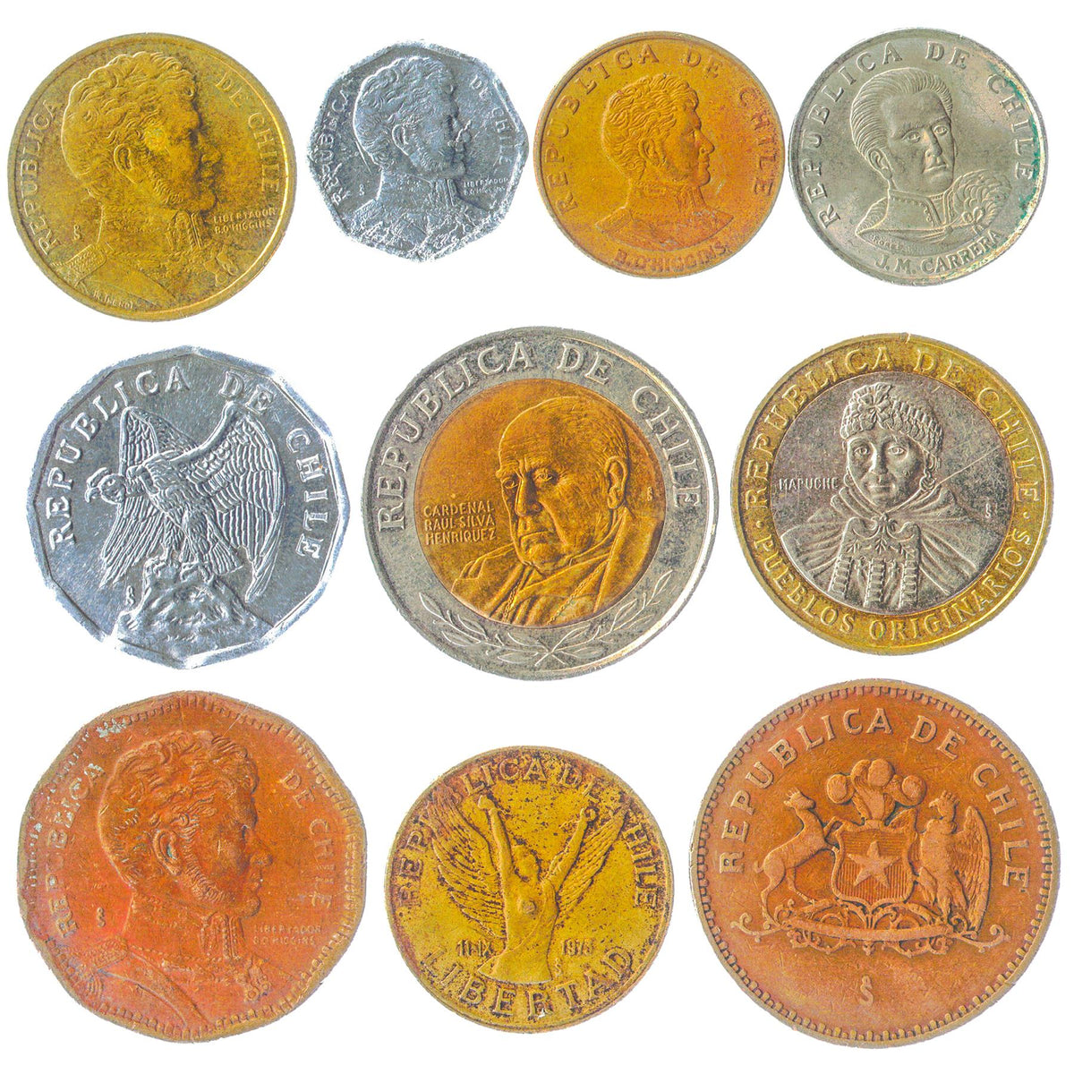 Coins Chile Mixed Collectible Currency Centesimos Escudos Centavos Pes